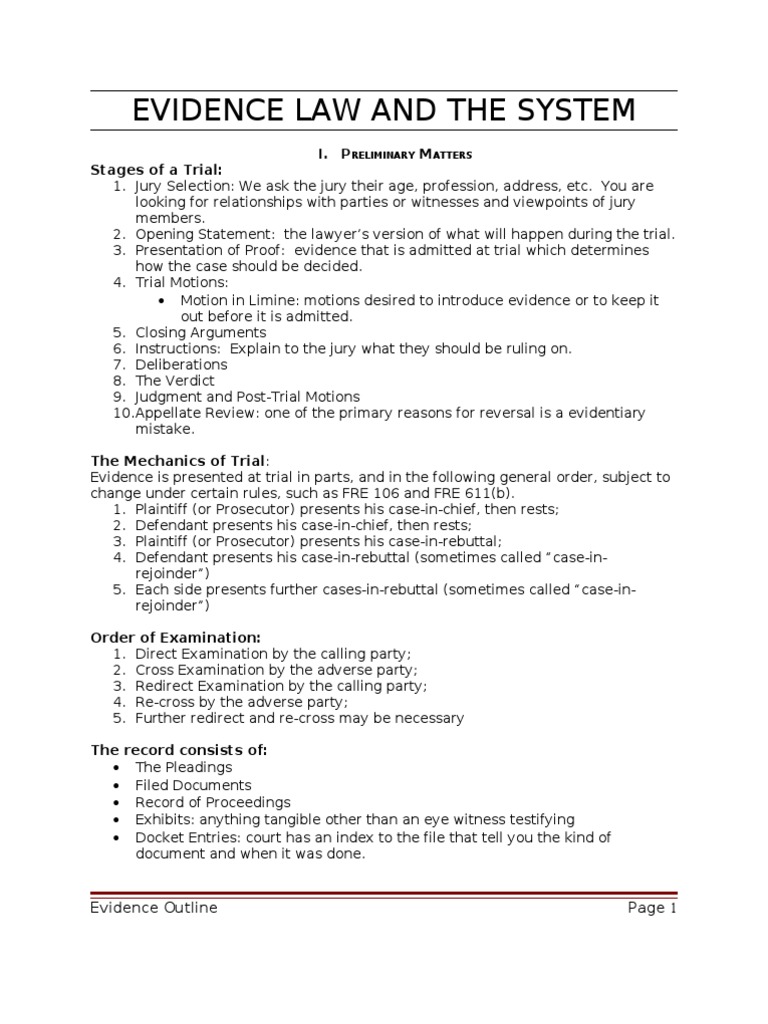 Evidence Outline | Evidence (Law) | Relevance (Law)