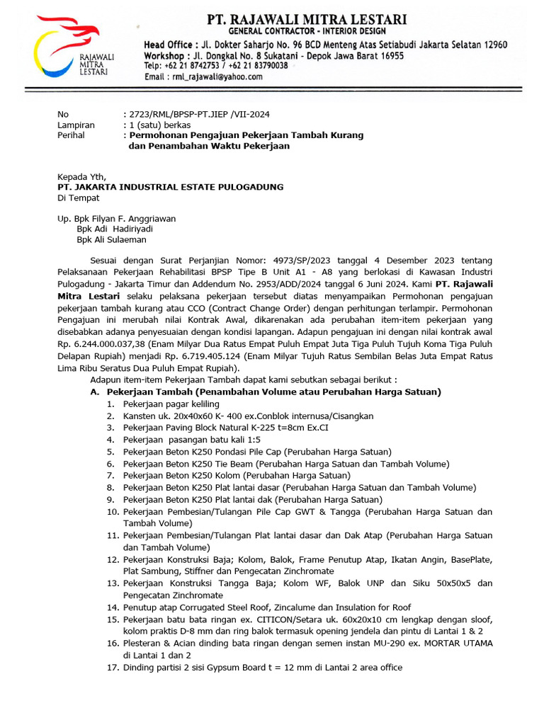 Permohonan CCO dan Perpanjangan Waktu | PDF | Teknologi & Rekayasa
