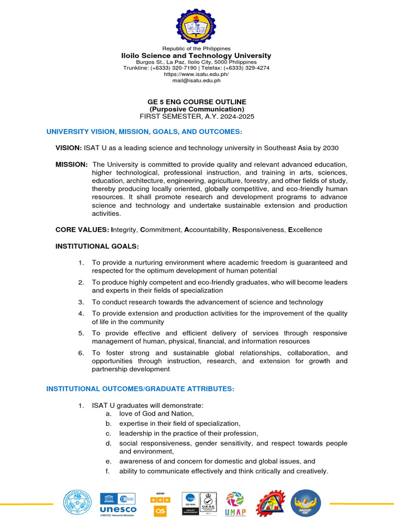 Ge 5 Eng Course Outline Bsa 2a.2b | PDF | Communication | Science