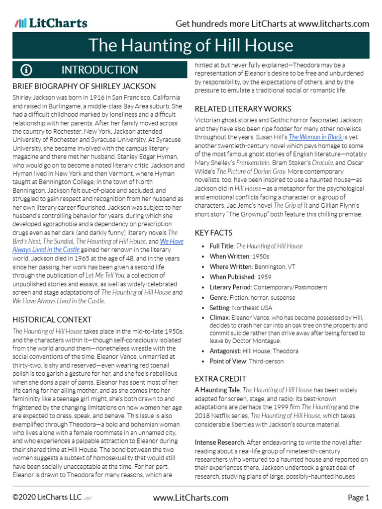 The Haunting of Hill House LitChart | PDF | Classics