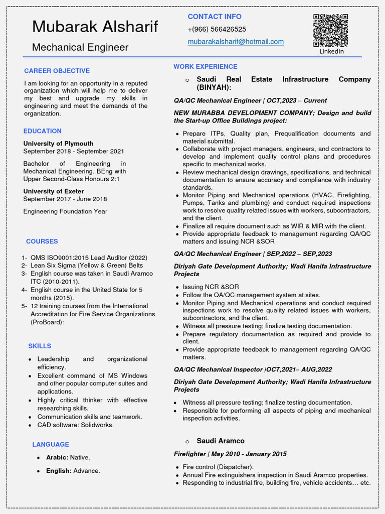 Mubarak Alsharif - CV - Updated - Dec - 2023 | PDF | Engineering