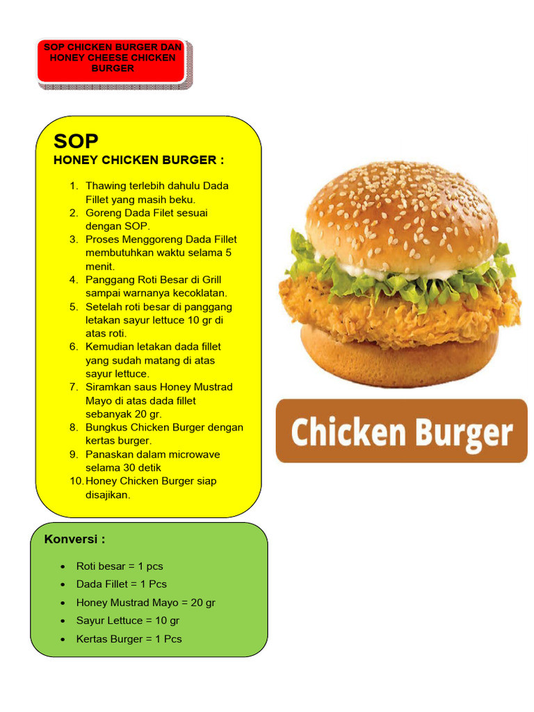 SOP Honey Chicken Burger | PDF