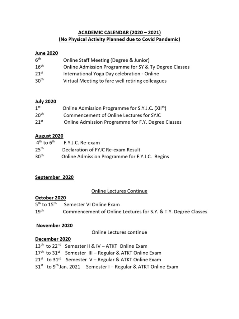 Academic Calendar 2020-21 | PDF