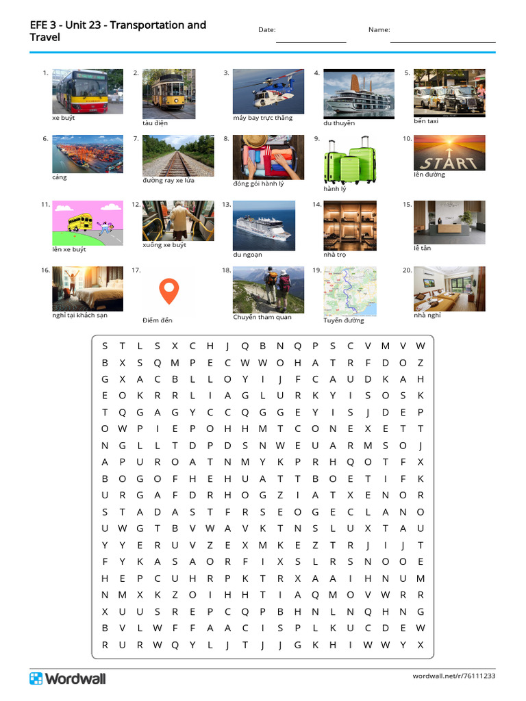 Efe 3 Unit 23 Transportation and Travel Wordsearch | PDF