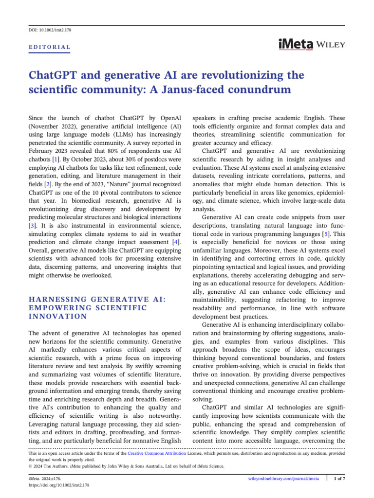 ChatGPT and Generative AI Are Revolutionizing The Scientific Community: A Janus Faced Conundrum ...