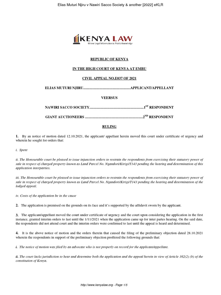 Civil Appeal E037 of 2021 | PDF | Jurisdiction | Appeal