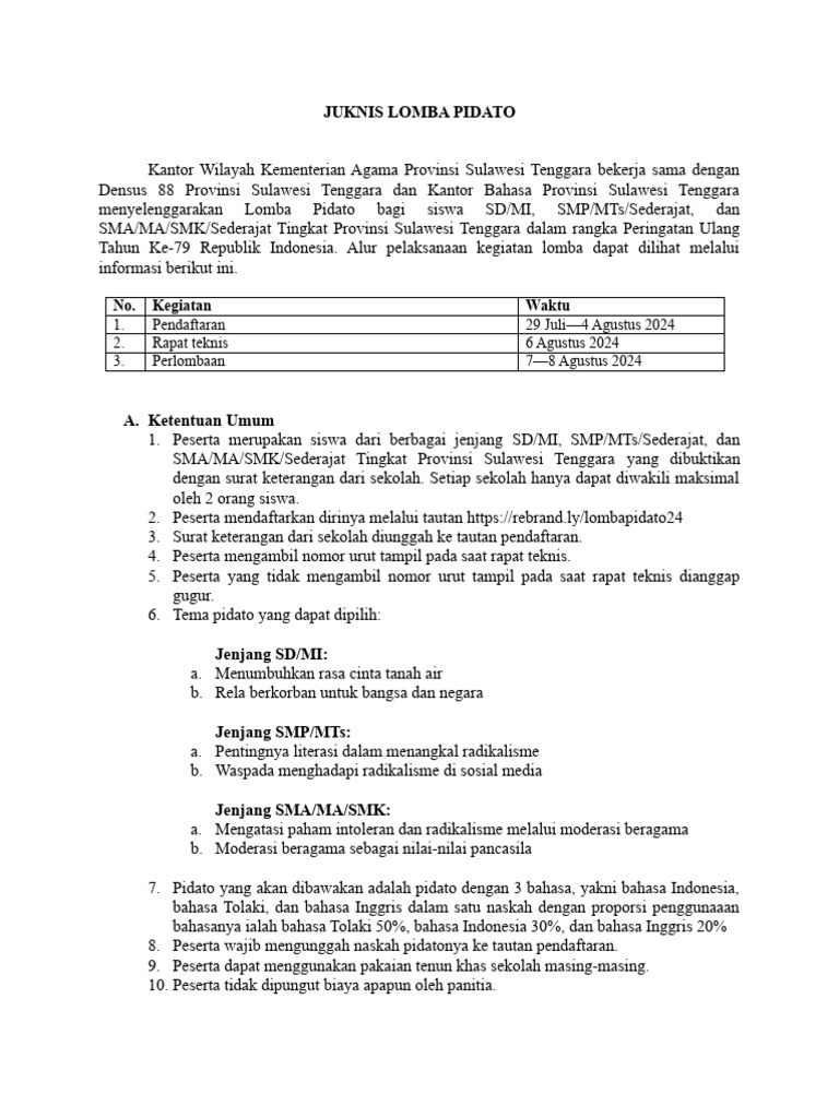 Juknis Lomba Pidato-2 | PDF | Karier & Perkembangan | Perjalanan
