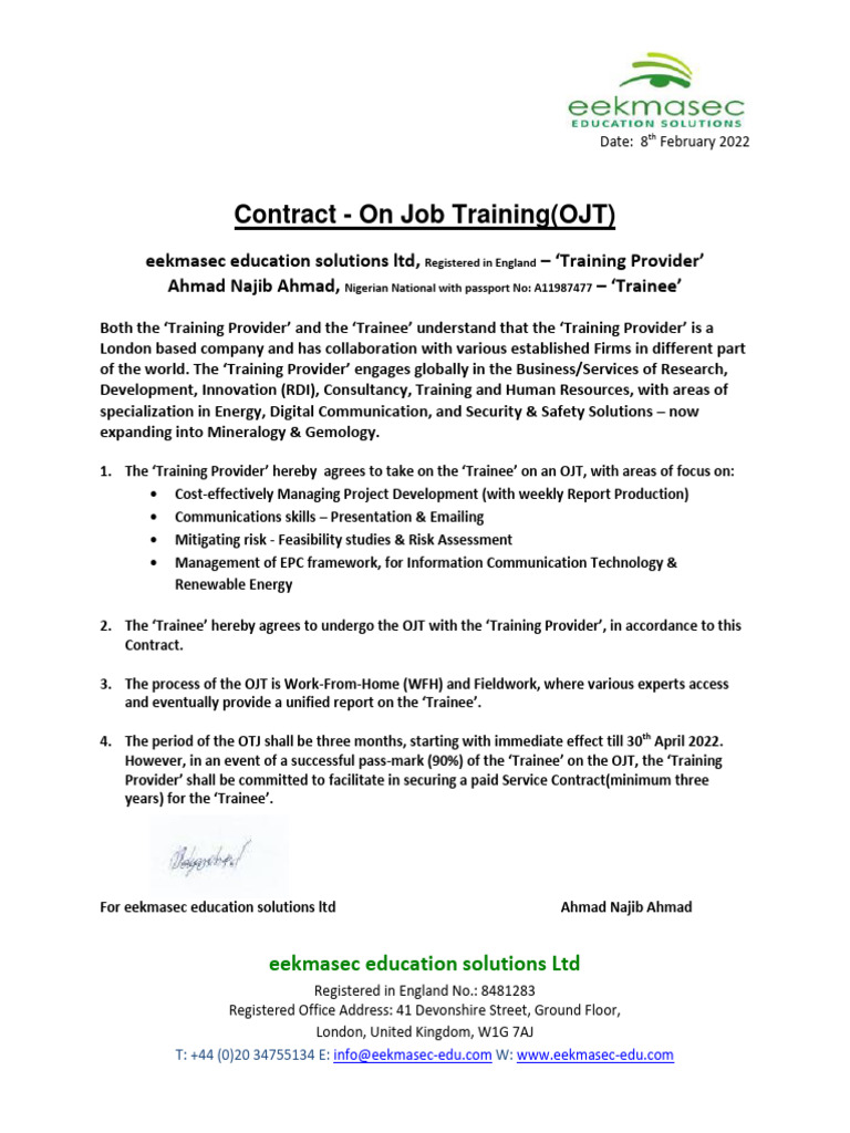 NajibAhmad OJT Contract | PDF | Economies | Business