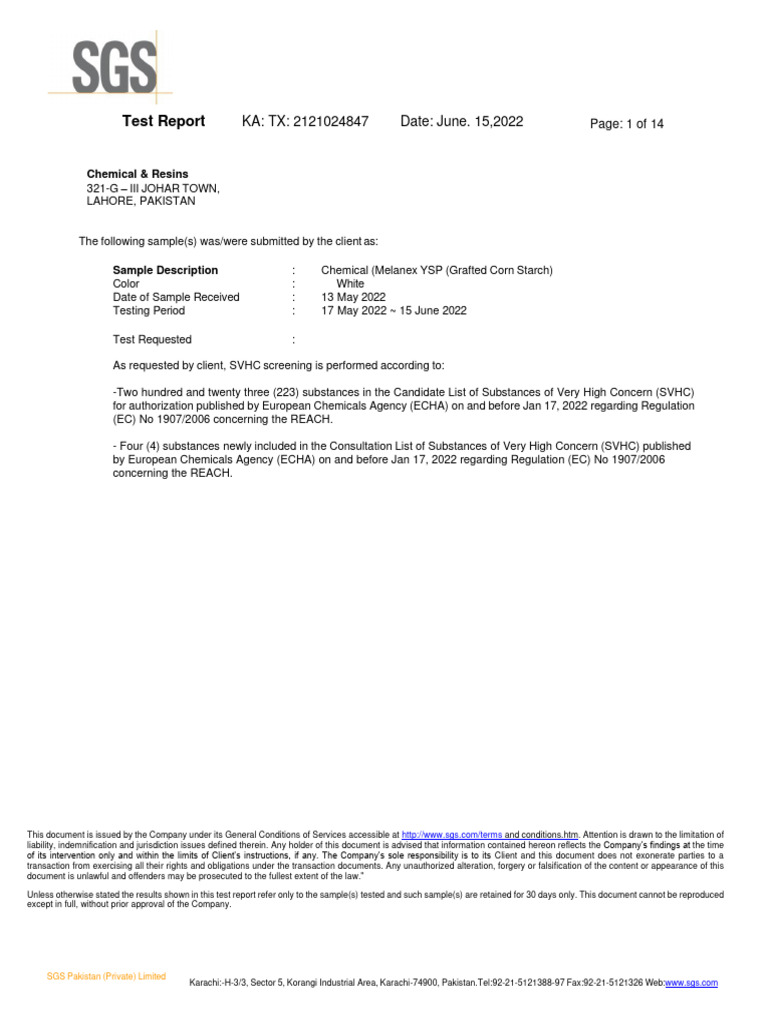 Melanex - YSP (SGS Testing Report) | PDF | Chemistry | Chemical Substances