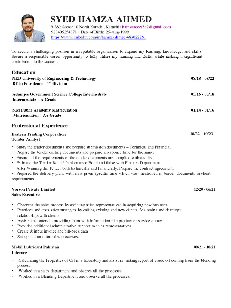Syed Hamza Ahmed - Resume | PDF | Sales | Financial Analyst