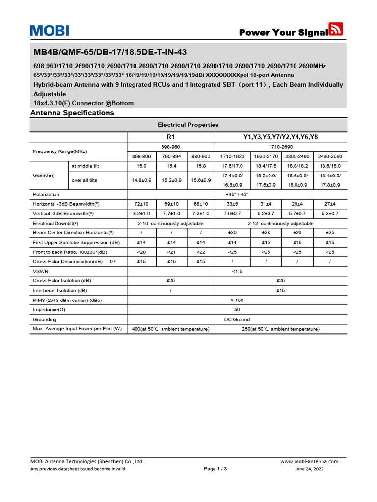 Mb4bqmf-65db-1718.5de-T-In-43 2ret - T1800) - 28062022 | PDF | Antenna ...