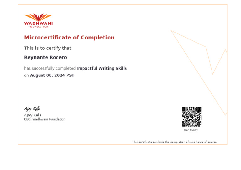 Wadhwani Foundation Certificate - 66b44b8d033bea33a7741060 | PDF