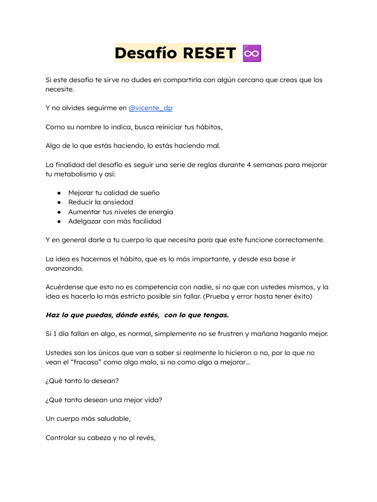 Desafío RESET ♾️ | PDF | Agua | Dormir