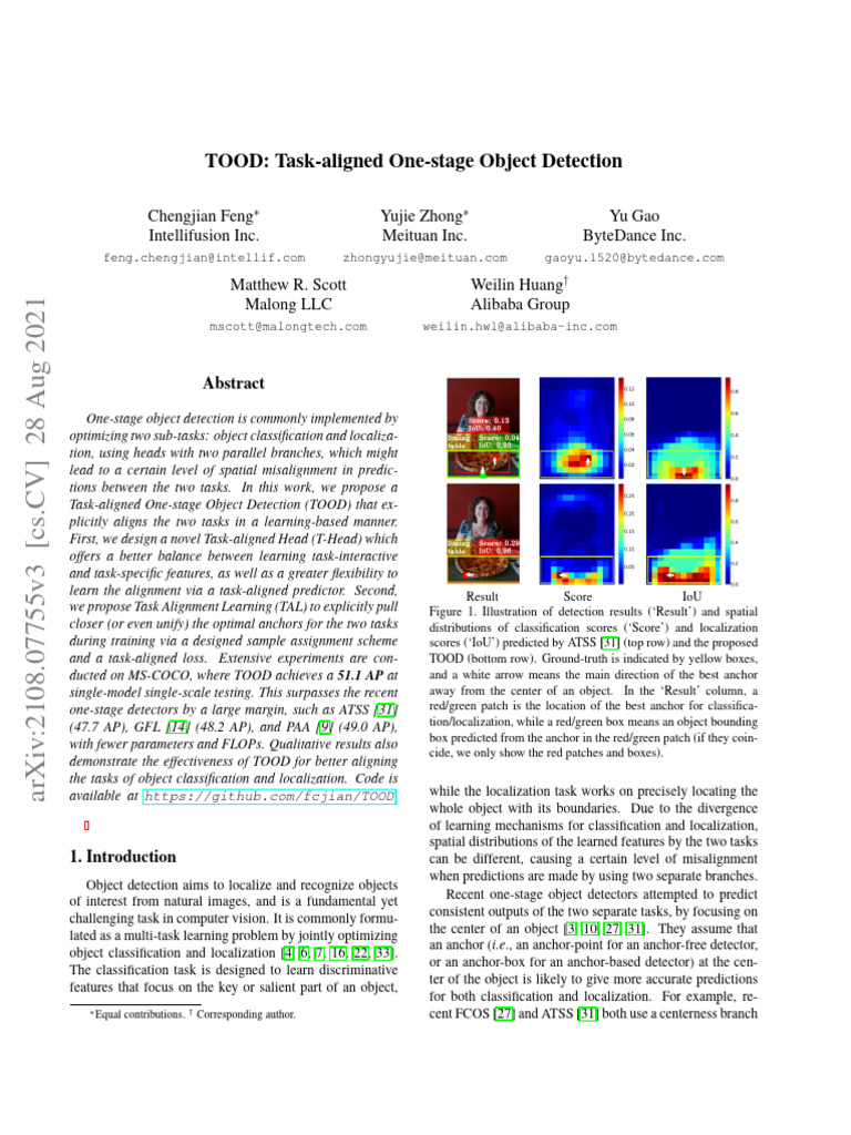 Tood Task Aligned One Stage Object Detection Pdf Cognitive