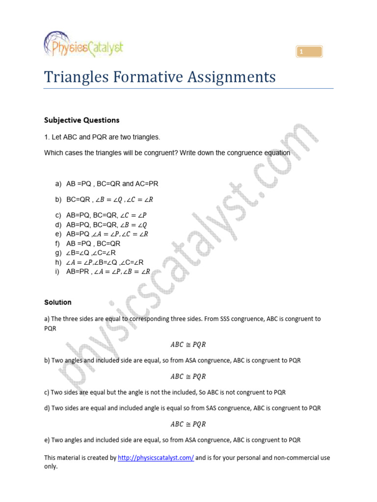 Triangles Formative Assigment | PDF | Triangle | Classical Geometry