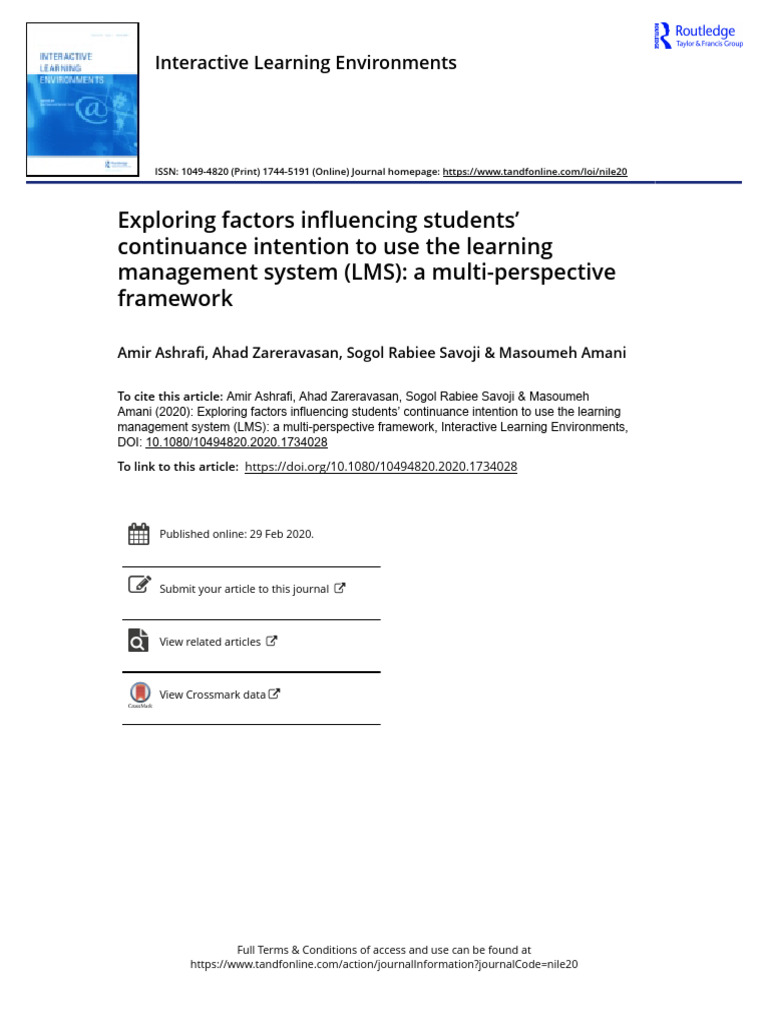 Exploring Factors Influencing Students' Continuance Intention To Use The Learning Management ...