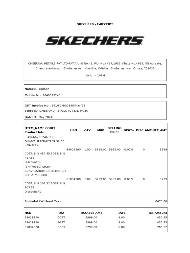 Skechers Receipt 123458828635 | PDF | Legal Liability | Private Law