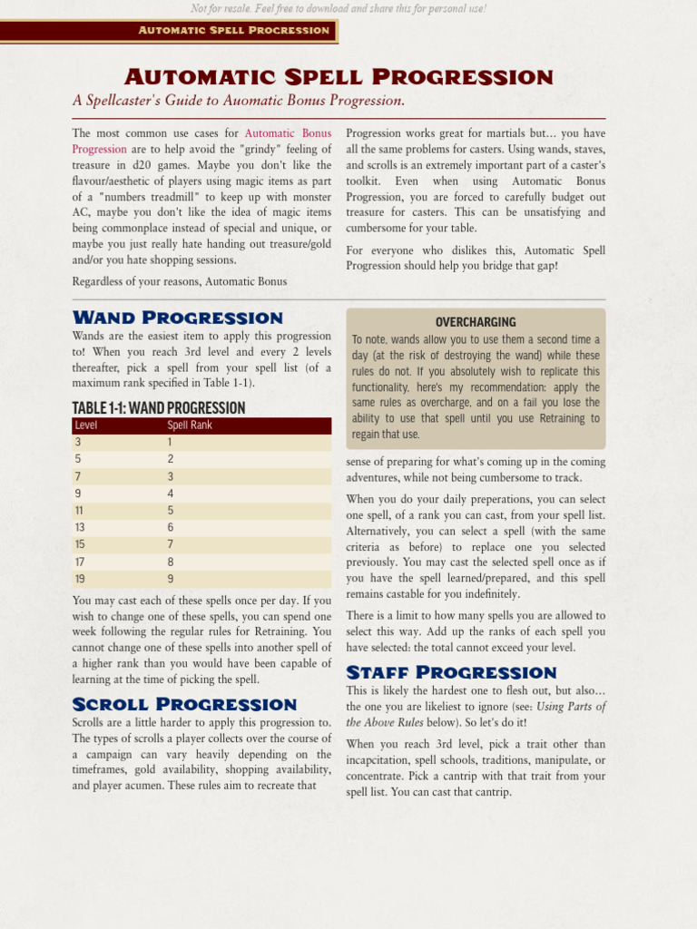 Automatic Spell Progression Guide | PDF