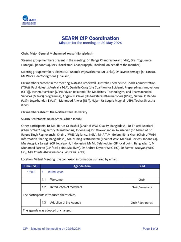 Public Minutes CIP Coordination | PDF | Medicine