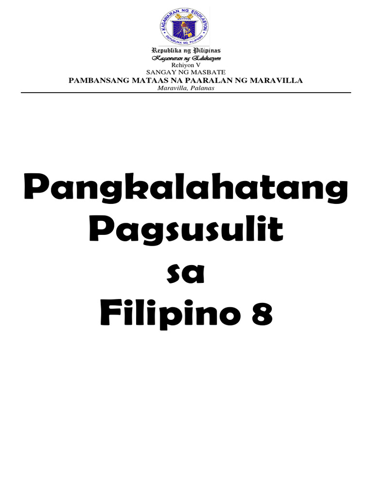 Pangkalahatang Pagsusulit Sa Filipino 8 (Final Copy) | PDF