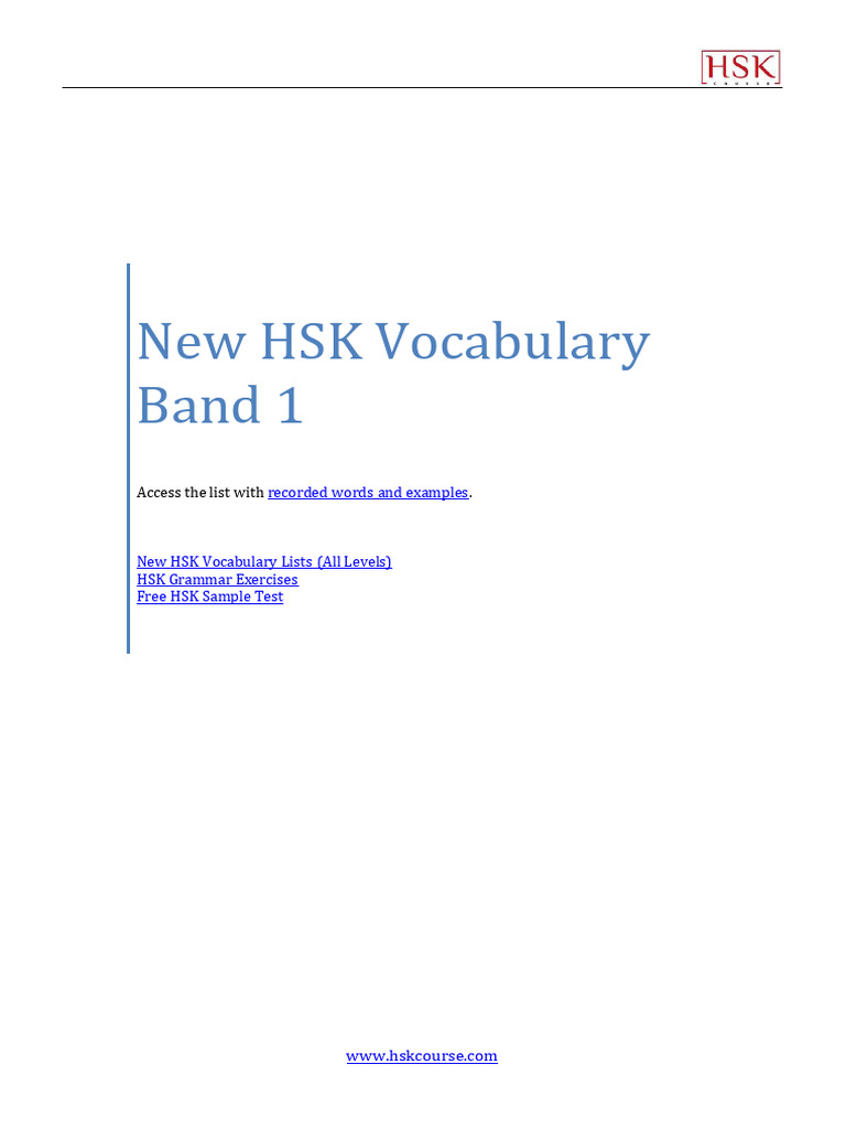 New HSK Vocabulary List Band1 | PDF