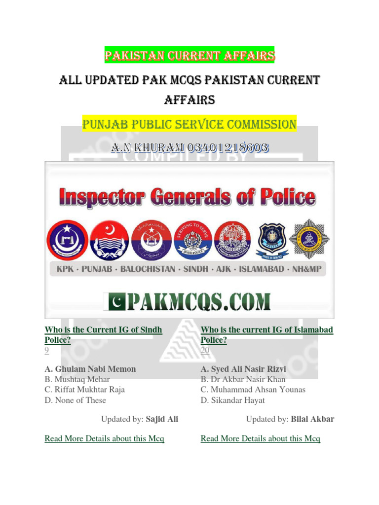 Pakistan Current Affairs Pak Mcqs | PDF | Pakistan | Government Of Pakistan