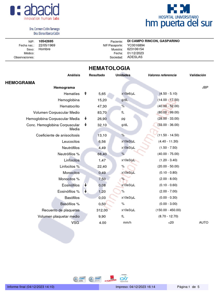 Sangre Rino Antepenúltimo | PDF | Biología Celular | Medicina CLINICA
