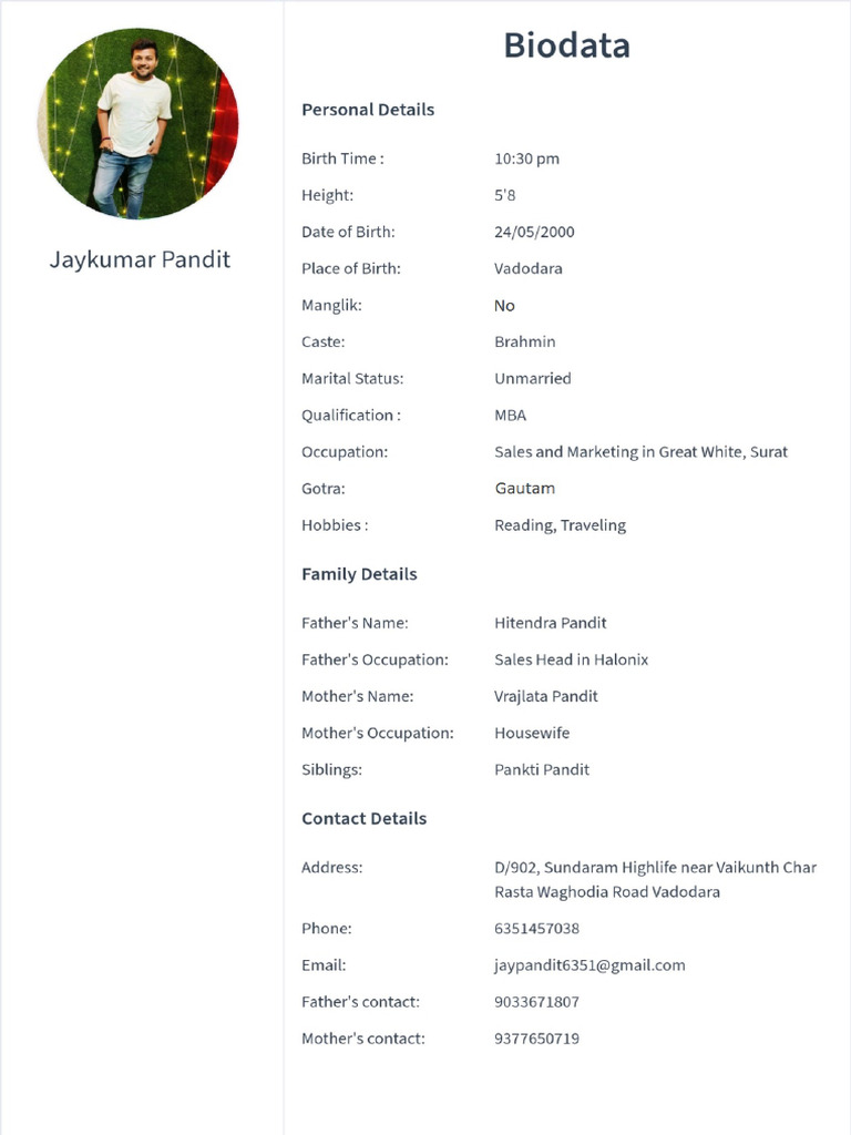 Biodata - Jay Pandit | PDF