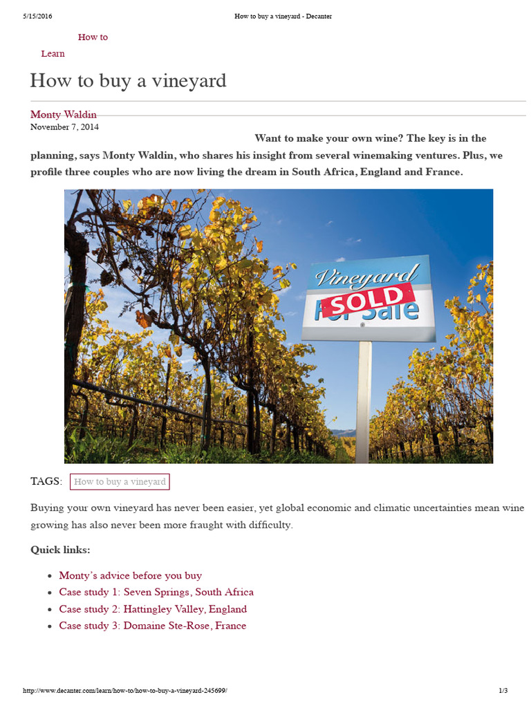 Buying a Vineyard: Key Insights | PDF | Vineyard | Wine