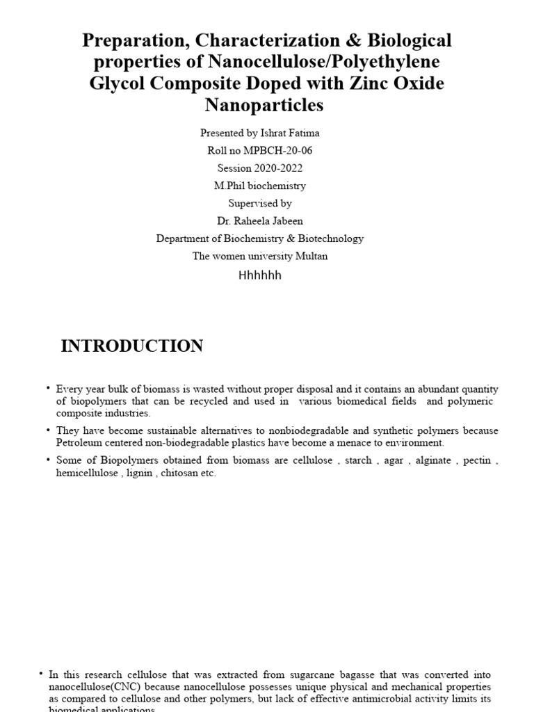 Ishrat Fatima Defence File Pdf Biopolymer Zinc Oxide