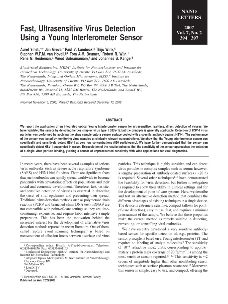 Fast, Ultrasensitive Virus Detection Using A Young Interferometer ...