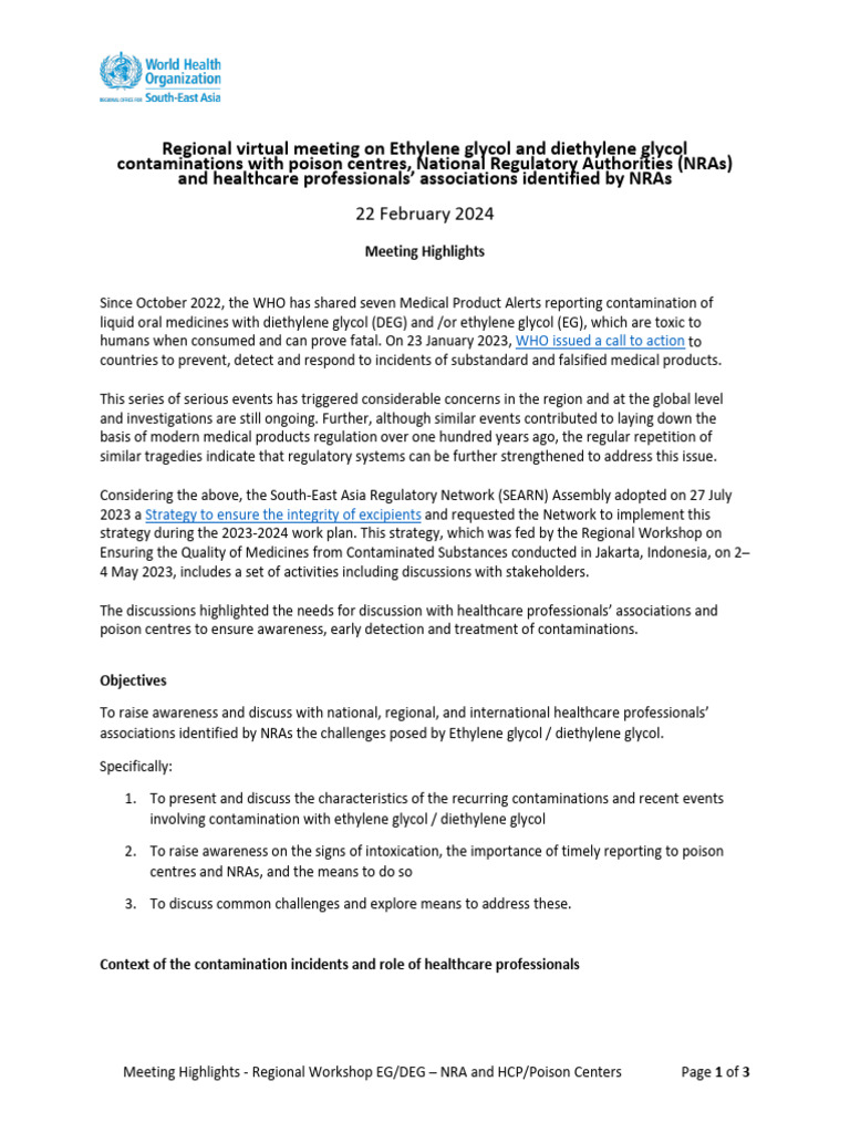 Final Highlights EG DEG HCP PoisonC Meeting | PDF | Health Professional | Pharmacovigilance