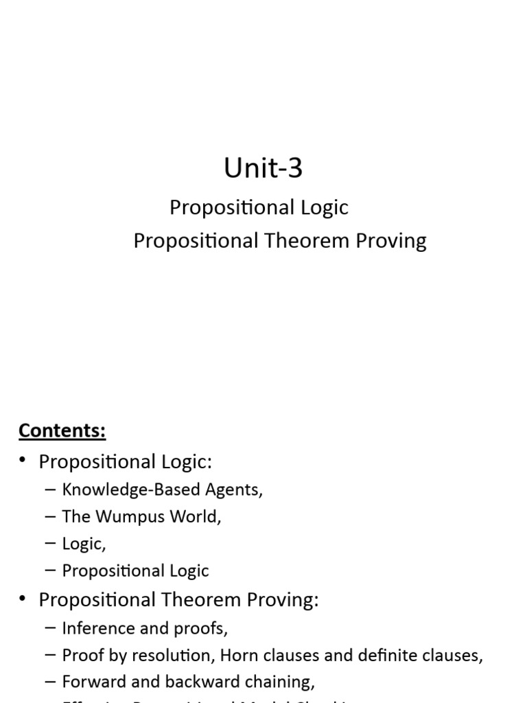 Unit-3 AI Propositional Logic | PDF | Knowledge Representation And Reasoning | Logic
