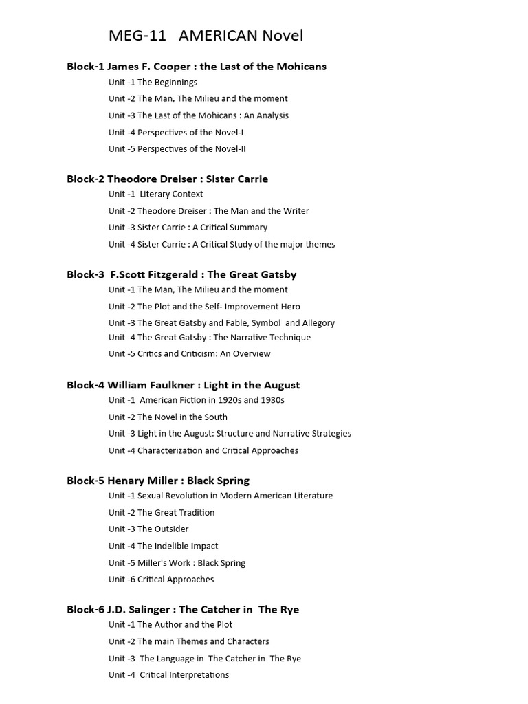 Syllabus MEG-11 | PDF | American Literature | Sister Carrie
