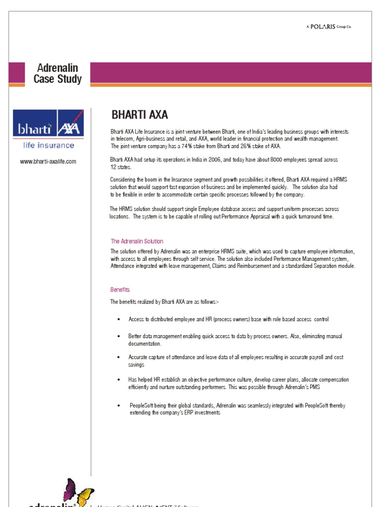 Adrenalin HRMS Case Study: Bharti AXA | PDF | Business