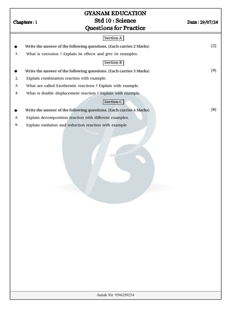 Std 10 Science Practice Questions | PDF | Teaching Methods & Materials | Science & Mathematics