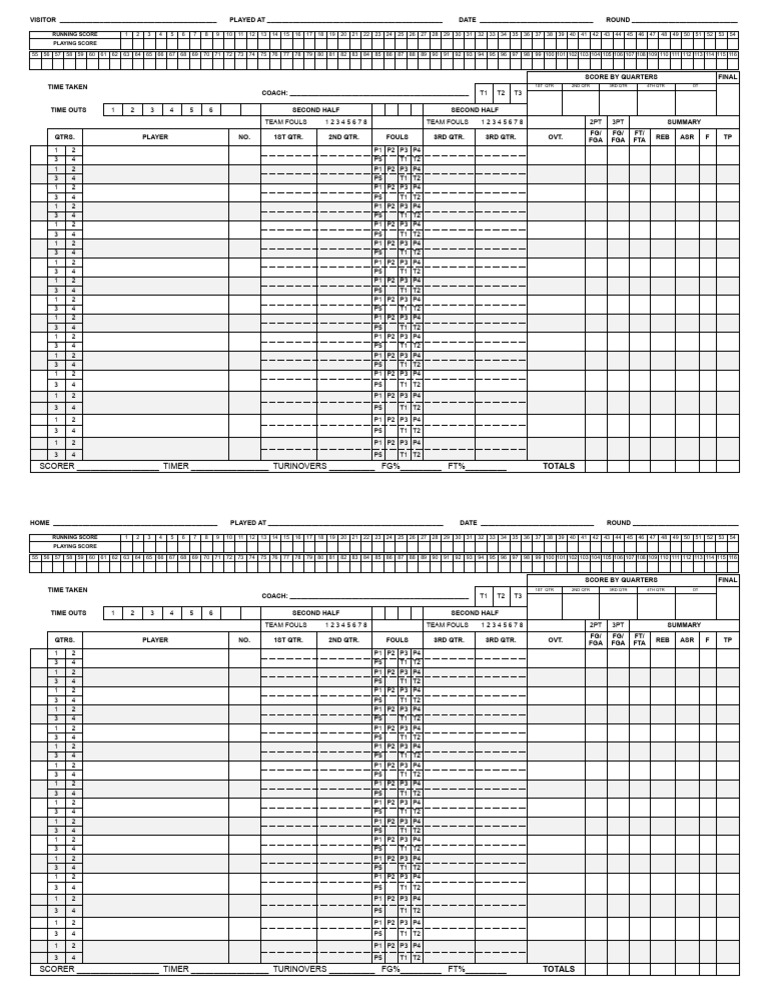 Basketball Scorebook Template PDF | PDF