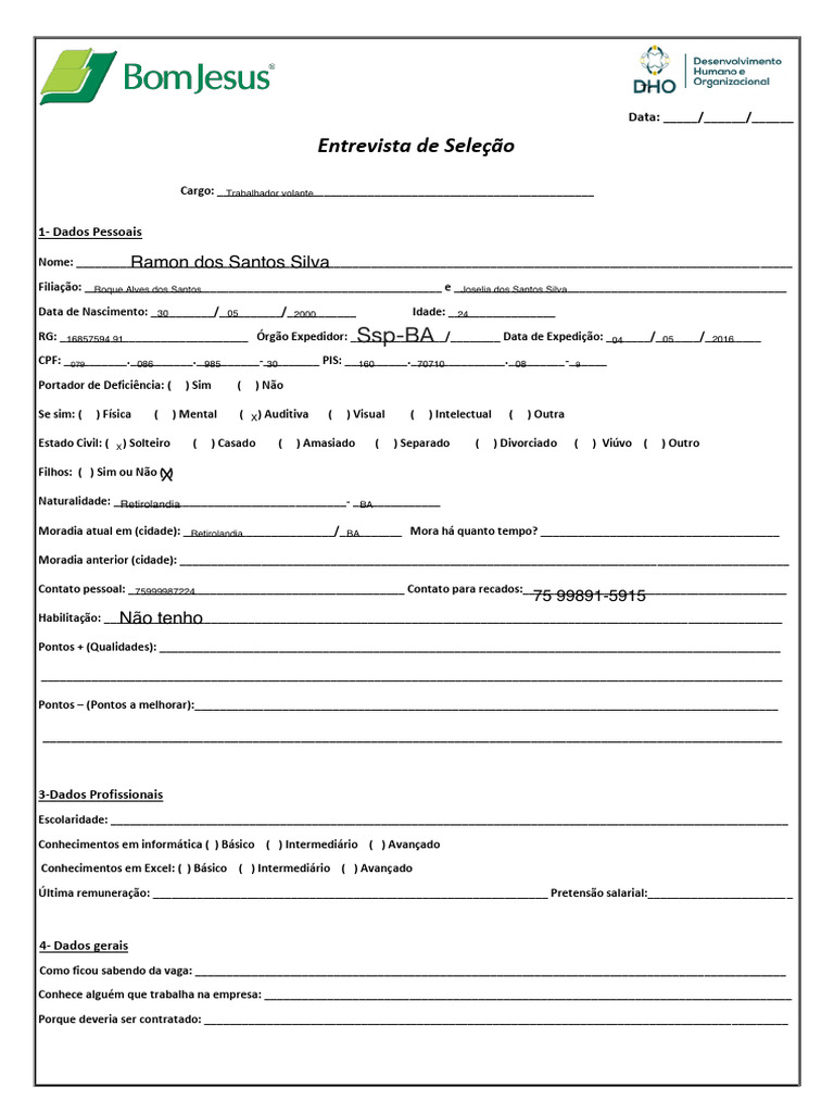 Formulário de Entrevista de Emprego | PDF