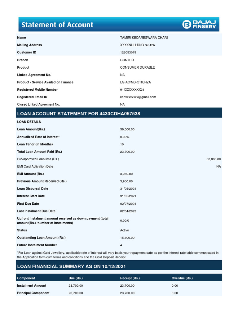Statement of Account - 20!26!56 | PDF | Loans | Interest