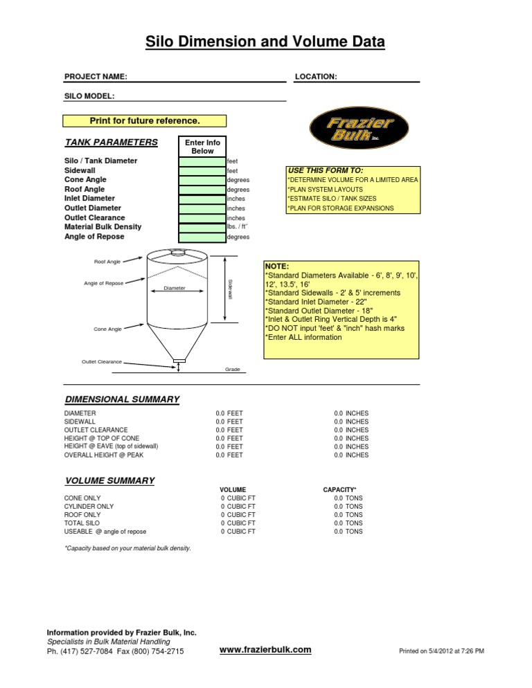 Silo Volume and Design Parameters | PDF | Technology & Engineering