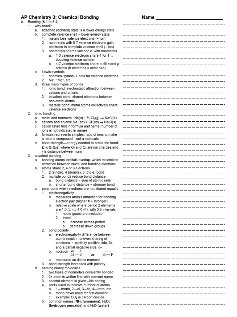 AP Chem 3 Worksheet | PDF | Chemical Bond | Ion