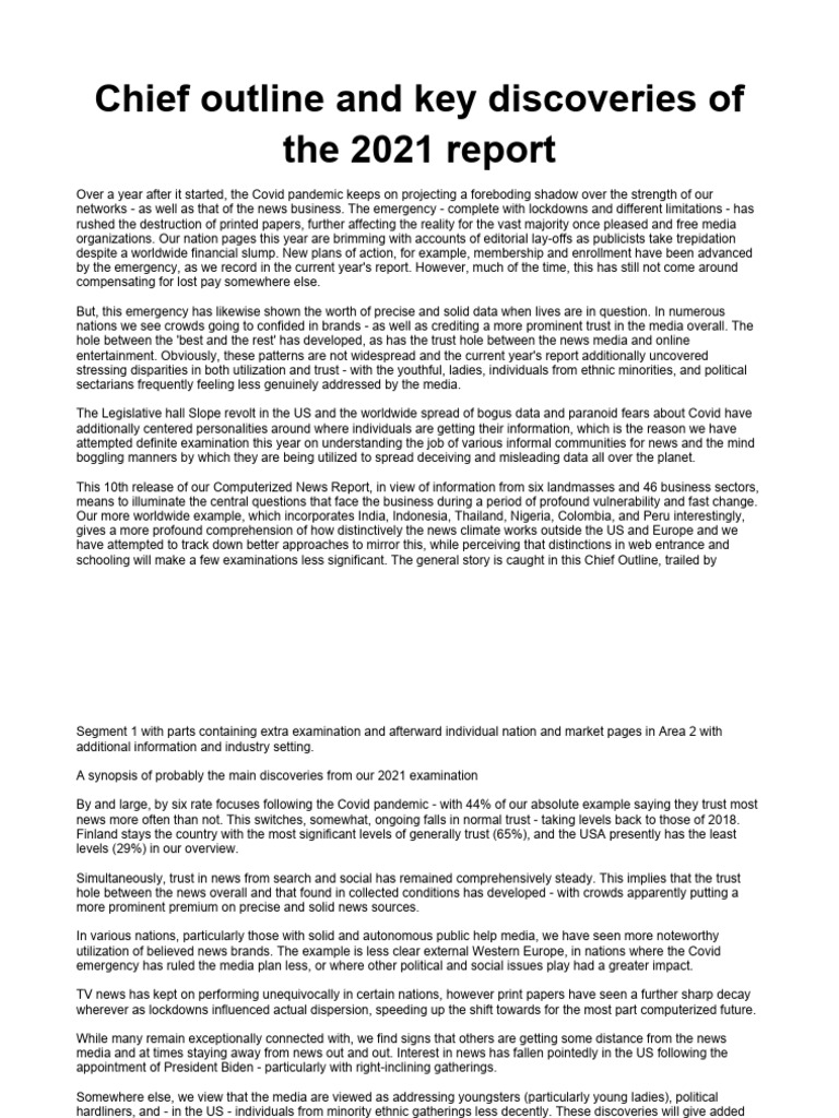 Chief Outline and Key Discoveries of The 2021 Report | PDF | News