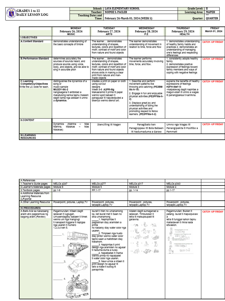 DLL MAPEH 2-Q3 - W5 - Iloko | PDF