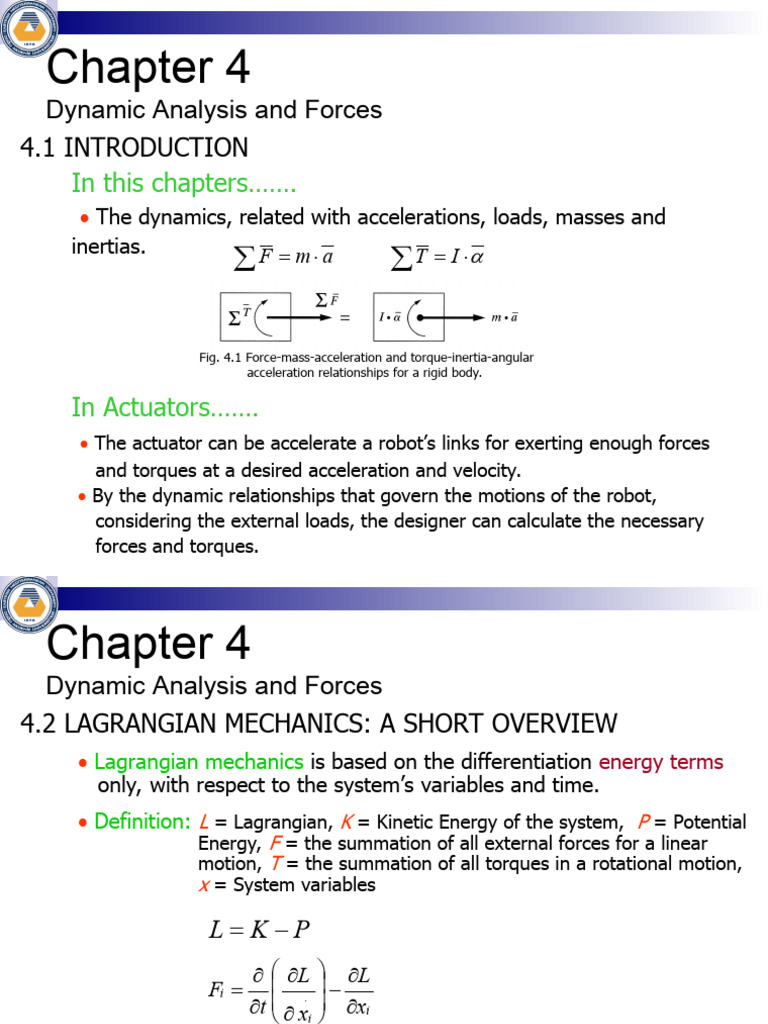 Chapter 4 - Dynamic Analysis | PDF | Lagrangian Mechanics | Force
