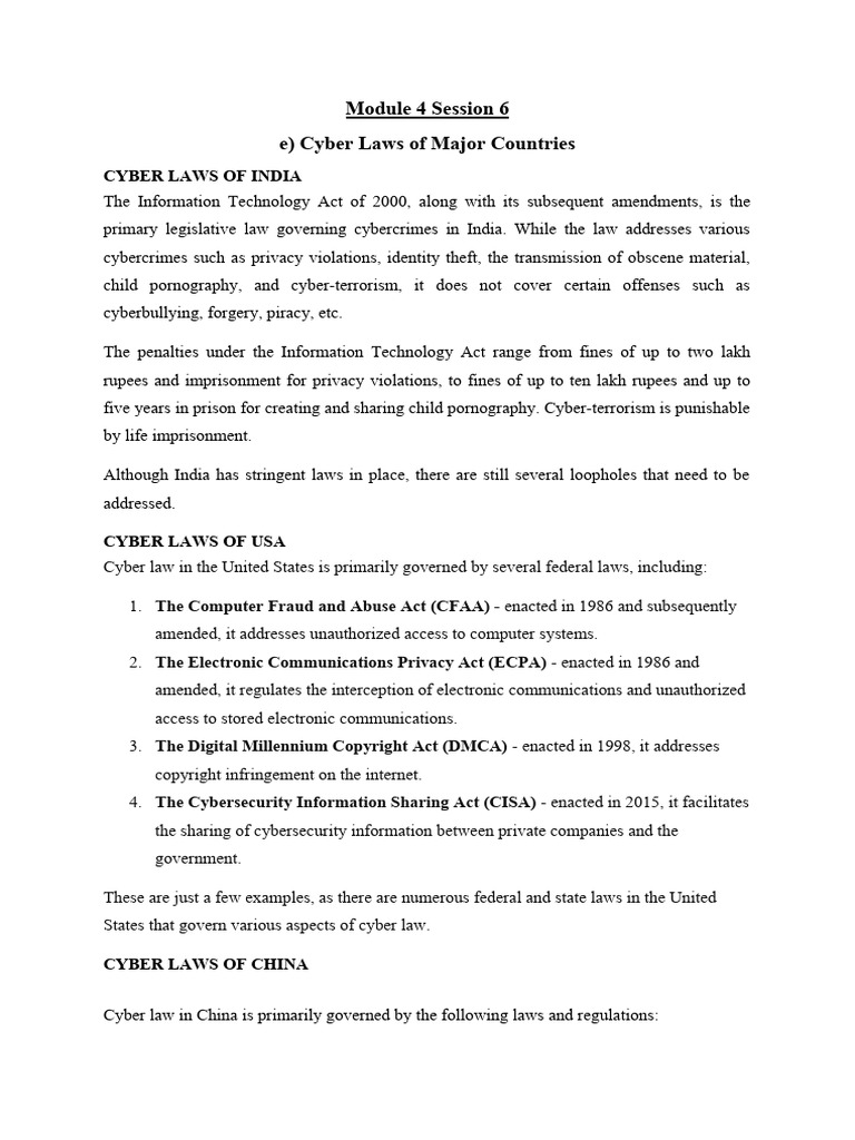 Module 4 Session 6 Cyber Law | PDF | Security | Computer Security