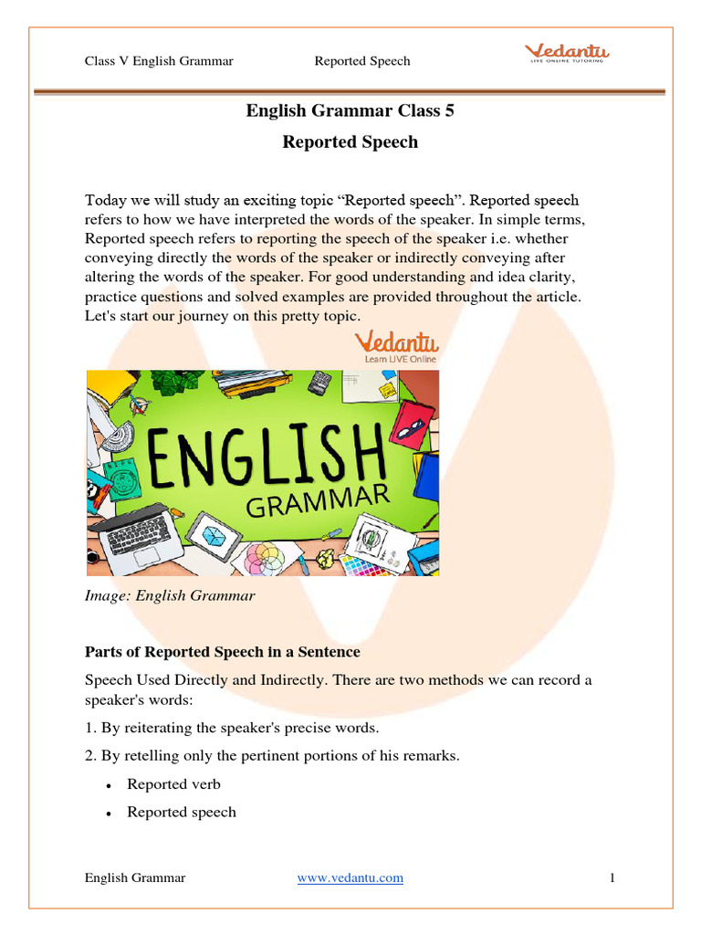 Reported Speech Class 5 CBSE English Grammar Chapter 7 (PDF) | PDF ...