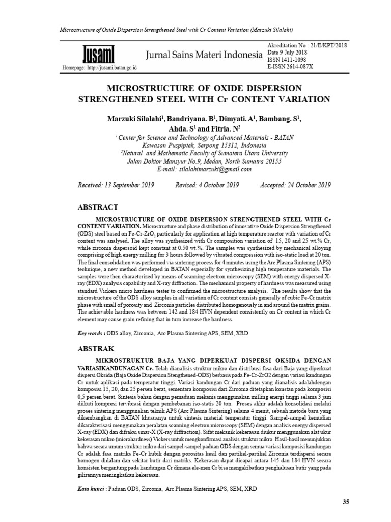 ODS Steel Microstructure with Cr Variation | PDF | Sintering | Chromium