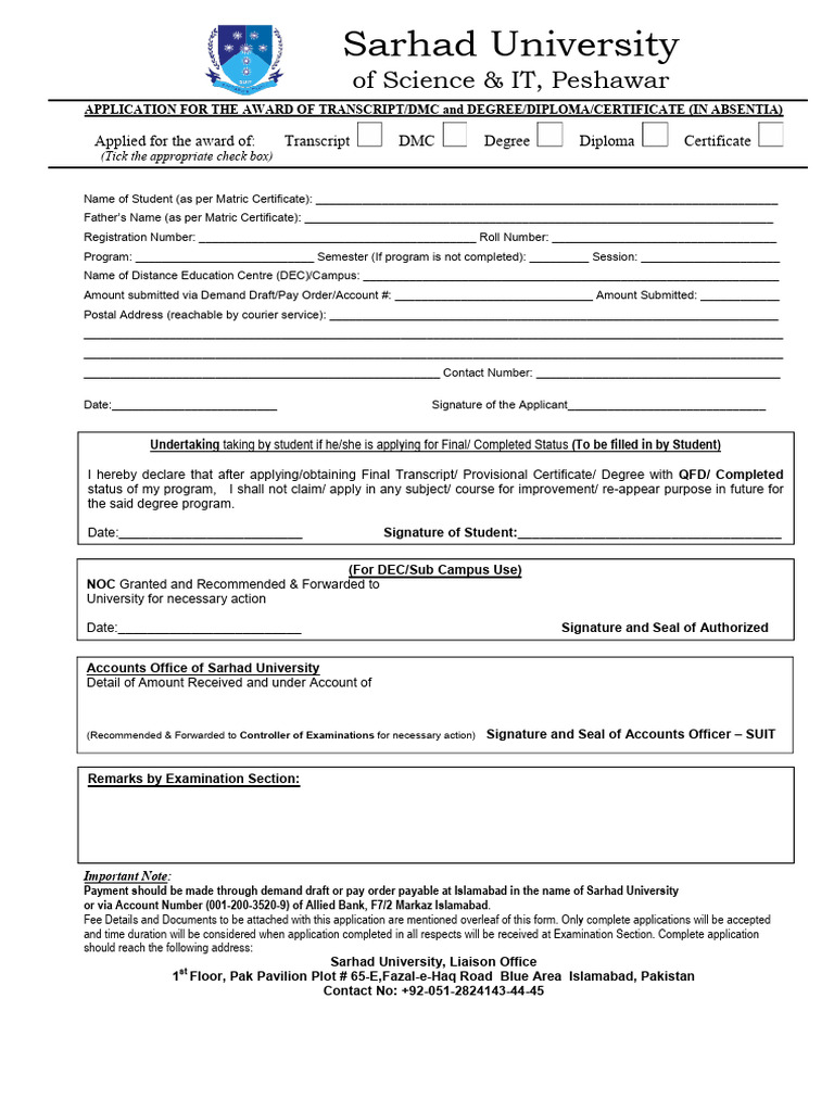 Application For Transcript, Degree in Absentia - Distance Sub Campus - Revised-2022 | PDF | Diploma