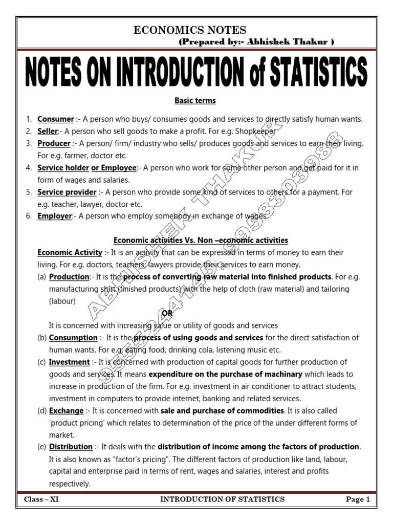 Economics and Statistics Notes for XI | PDF | Economics | Statistics