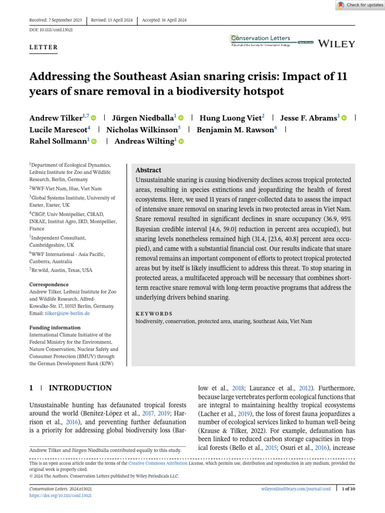 Snare Removal Impact in Southeast Asia | PDF | Protected Area ...
